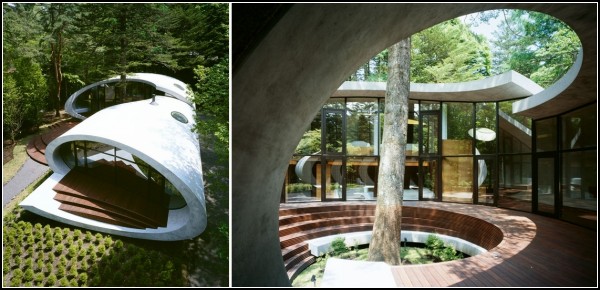Загородный дом-"ракушка" в японском лесу. Проект Shell residence от ...
